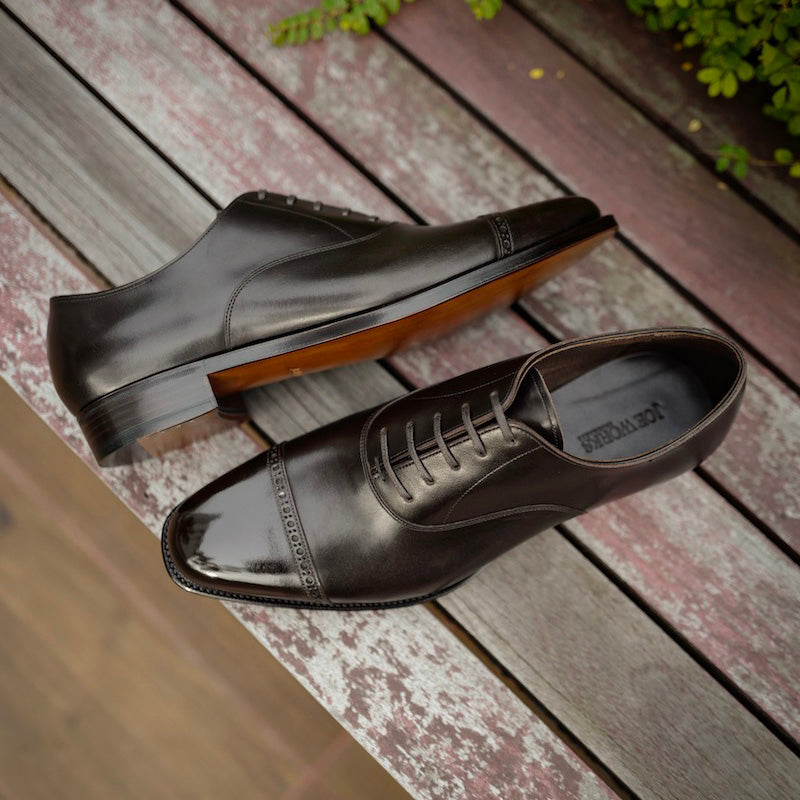 Punched Cap Toe Oxford in Dark Brown French Calf — Last & Lapel